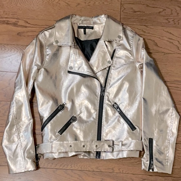 English Factory | Jackets & Coats | English Factory Gold Moto Jacket ...